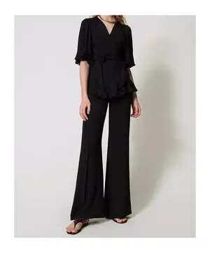 TWINSET Ruffle Detail Wrap Top - Black