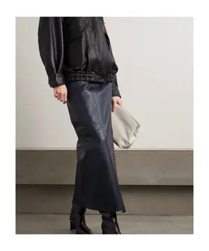 Nour Hammour Paneled Leather Maxi Wrap Skirt - Black