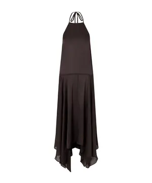 ST. AGNI Asymmetrical Silk-satin Halterneck Maxi Dress - Black