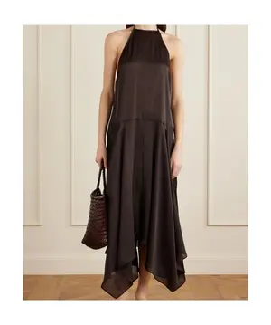 ST. AGNI Asymmetrical Silk-satin Halterneck Maxi Dress