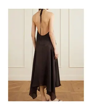 ST. AGNI Asymmetrical Silk-satin Halterneck Maxi Dress