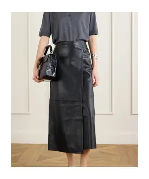 ST. AGNI Midi Leather Wrap Skirt