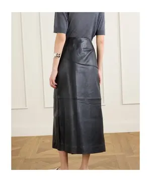 ST. AGNI Midi Leather Wrap Skirt