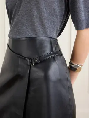 ST. AGNI Midi Leather Wrap Skirt