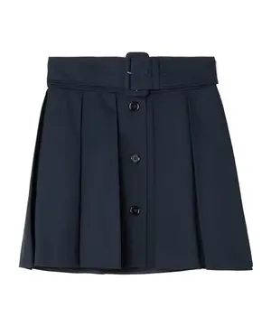 PATOU Belted Pleated Cotton-twill Mini Skirt