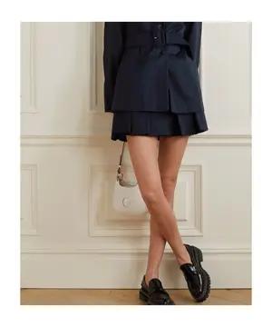 PATOU Belted Pleated Cotton-twill Mini Skirt