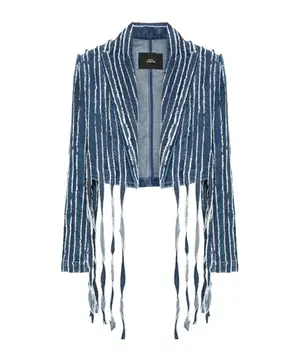TWINSET Cropped Denim Jacket With Tassel Appliqués