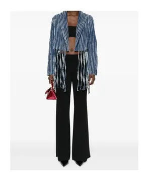 TWINSET Cropped Denim Jacket With Tassel Appliqués