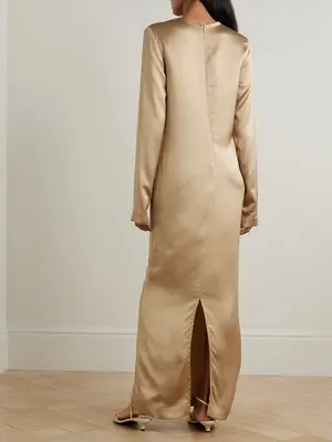 TOTEME Long Sleeve Satin Maxi Dress - Beige