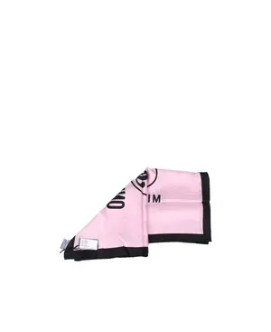 Moschino Logo Letter Question Mark Printed Silk Scarf - Pink
