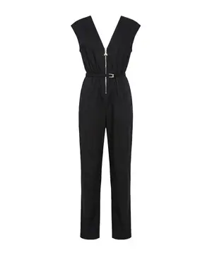 Patrizia Pepe Sleeveless V-neck Zip-front Belted Jumpsuit - Black