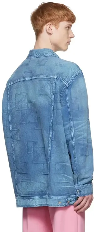 We11Done Logo Lapel Denim Coat