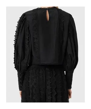 ALLSAINTS Hart Lace Paneled Long Sleeve Top - Black