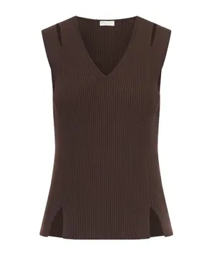 ROBERTO COLLINA Sleeveless V-neck Cut-out Ribbed Knit Top