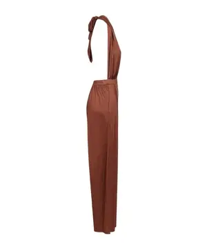 AMAZUIN Tie Backless Jumpsuit With Plunge V-neck And Wide Legs