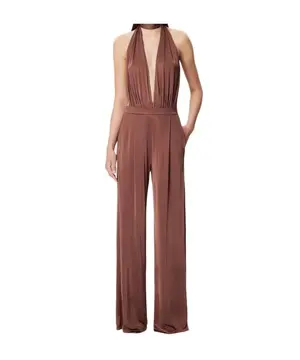 AMAZUIN Tie Backless Jumpsuit With Plunge V-neck And Wide Legs