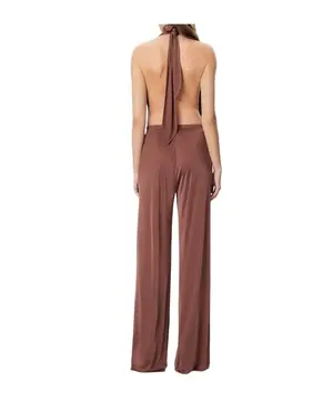 AMAZUIN Tie Backless Jumpsuit With Plunge V-neck And Wide Legs