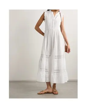 DÔEN Sleeveless Crochet Lace Button-front Maxi Dress