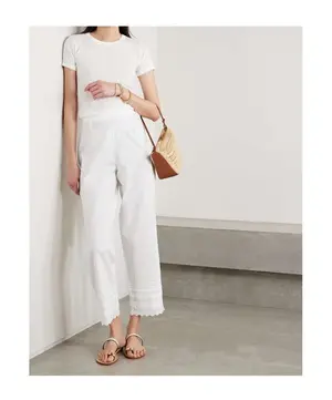 DÔEN Francisca Embroidered Lace Casual Pants - White