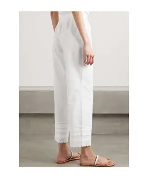 DÔEN Francisca Embroidered Lace Casual Pants - White