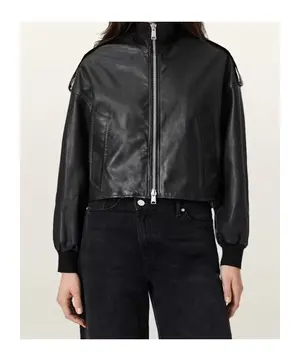 ALLSAINTS Lowden Leather Funnel Neck Jacket - Black