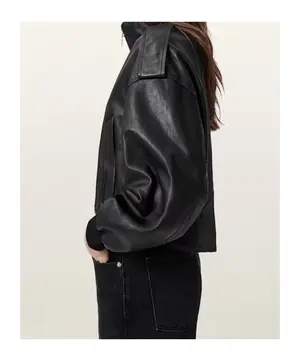ALLSAINTS Lowden Leather Funnel Neck Jacket - Black