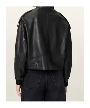 ALLSAINTS Lowden Leather Funnel Neck Jacket - Black