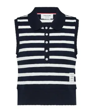 Thom Browne Thom Browne Striped Sleeveless Polo Shirt Black