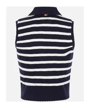 Thom Browne Striped Sleeveless Polo Shirt - Black