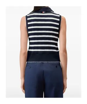 Thom Browne Striped Sleeveless Polo Shirt - Black