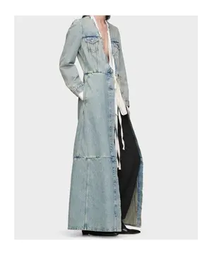 MAISON MARGIELA Patchwork Long Denim Coat - Light Blue