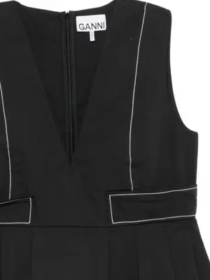 GANNI V-neck Top With Zipper Closure And Pleated Hem