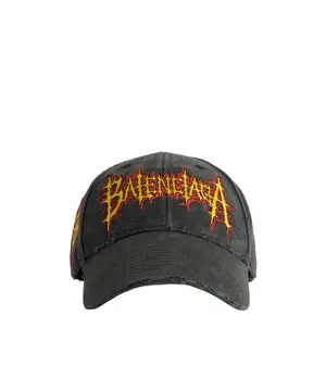 Balenciaga Logo Distressed Baseball Cap - Faded Black