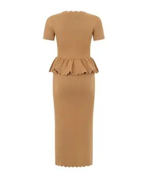 SELF-PORTRAIT Peplum Button Long Dress - Camel