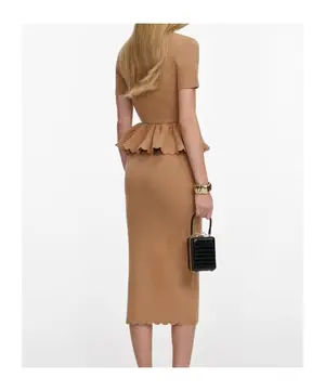 SELF-PORTRAIT Peplum Button Long Dress - Camel