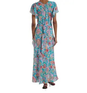 Rixo Short Sleeve V-neck Floral Print Maxi Dress