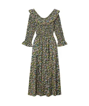 DÔEN Ruffled Floral Print Midi Dress