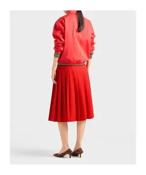 Prada Gabardine Midi Pleated Skirt - Red