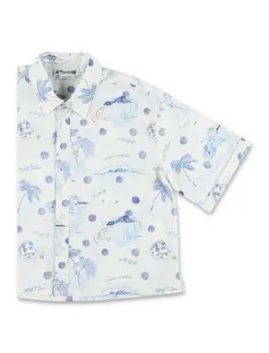 Bonpoint Short Sleeve Printed Button-up Shirt - White