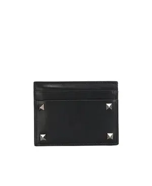 Valentino Garavani Rockstud Logo Detailed Cardholder - Black
