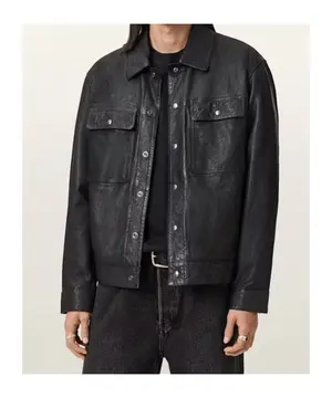 ALLSAINTS Shelton Leather Trucker Jacket - Black
