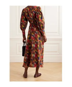 DÔEN Long Sleeve Floral Print Dress With Tie Neck