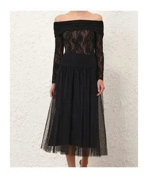 Zimmermann Layered Polka Dot Midi Skirt - Black