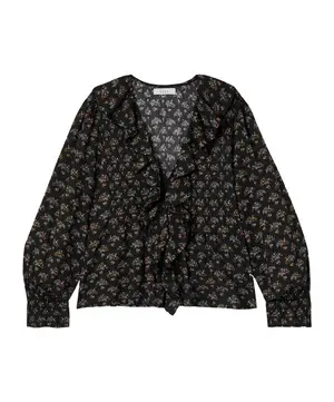 DÔEN Ruffled Floral Long Sleeve Shirt - Black