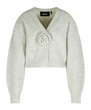 ROTATE BY BIRGER CHRISTENSEN Puff-sleeve Rose-embellished Cardigan - Grey