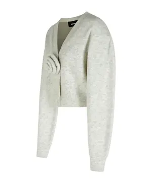ROTATE BY BIRGER CHRISTENSEN Puff-sleeve Rose-embellished Cardigan