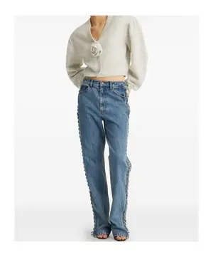 ROTATE BY BIRGER CHRISTENSEN Puff-sleeve Rose-embellished Cardigan