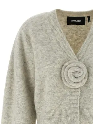 ROTATE BY BIRGER CHRISTENSEN Puff-sleeve Rose-embellished Cardigan