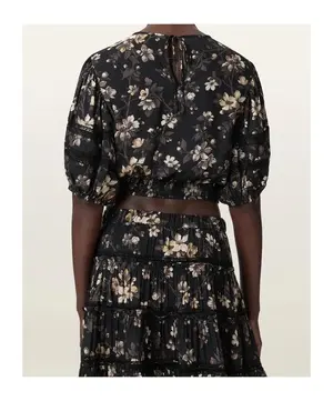 ALLSAINTS Peony Floral Puff Sleeve Top With Lace Detail