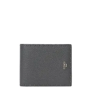 Fendi Selleria Wallet Asphalt Gray And Pink Selleria Bi-fold Wallet With 132 Hand-sewn Stitches Grey
